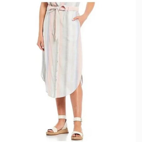 Anthropologie | Skirts | Cloth Stone Curved Hem Belted Pastel Midi ...
